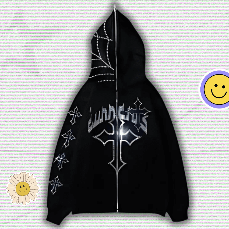 Y2K Rhinestone Cross Hoodie | Y2K Cyber - Y2K Style